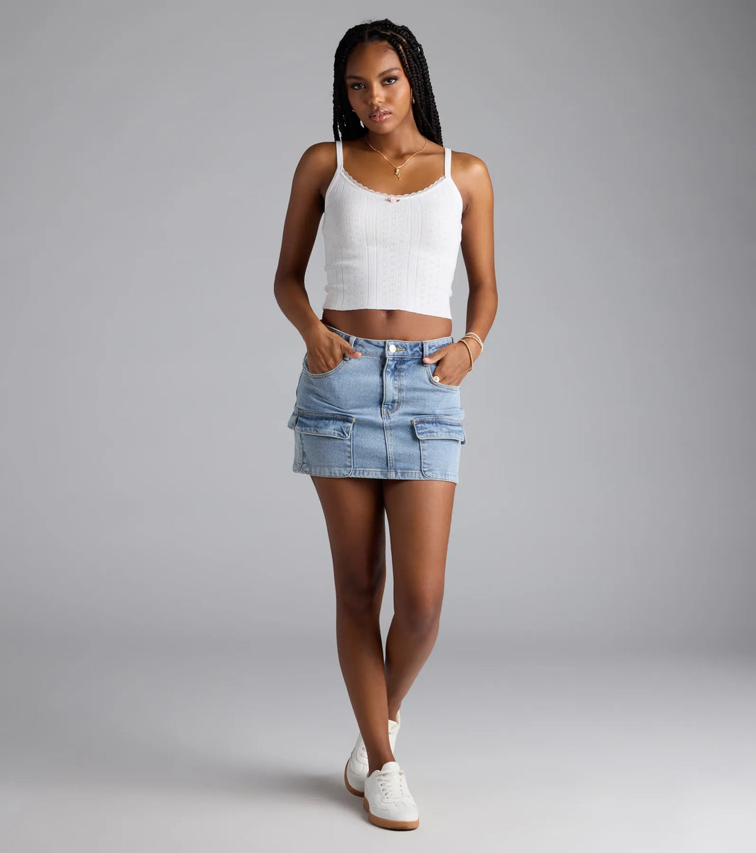 Cutesy Casual Rosette Lace Knit Cami Top & Windsor