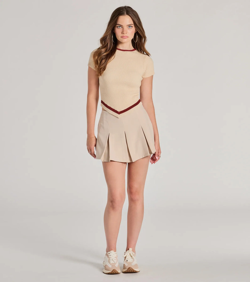 Preppy Charm Short Sleeve Striped Crop Top & Windsor