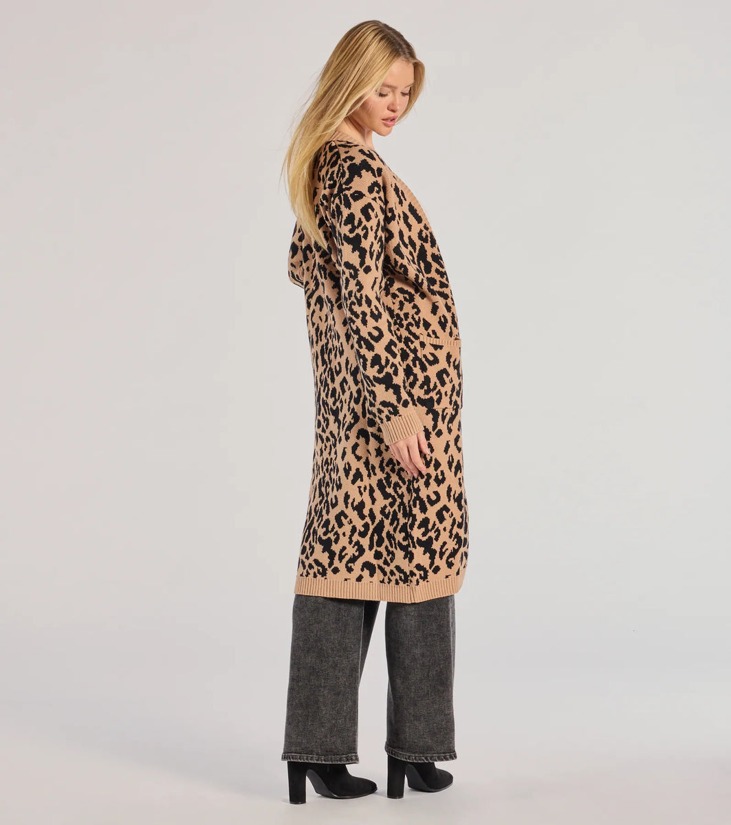 Fierce Vibes Leopard Print Long Sleeve Knit Duster & Windsor
