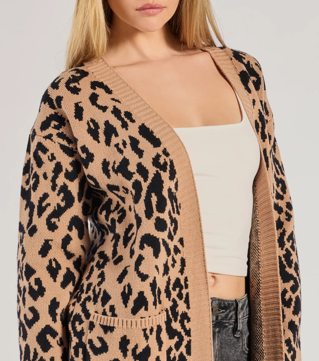 Fierce Vibes Leopard Print Long Sleeve Knit Duster & Windsor