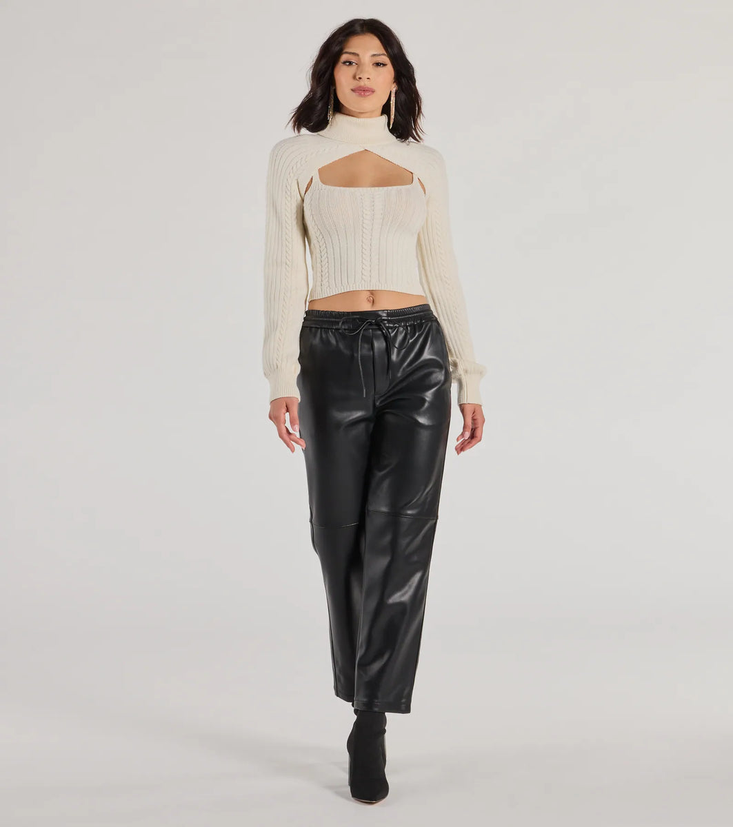 Cozy Casual Cable Knit Turtleneck Sweater Topper & Windsor