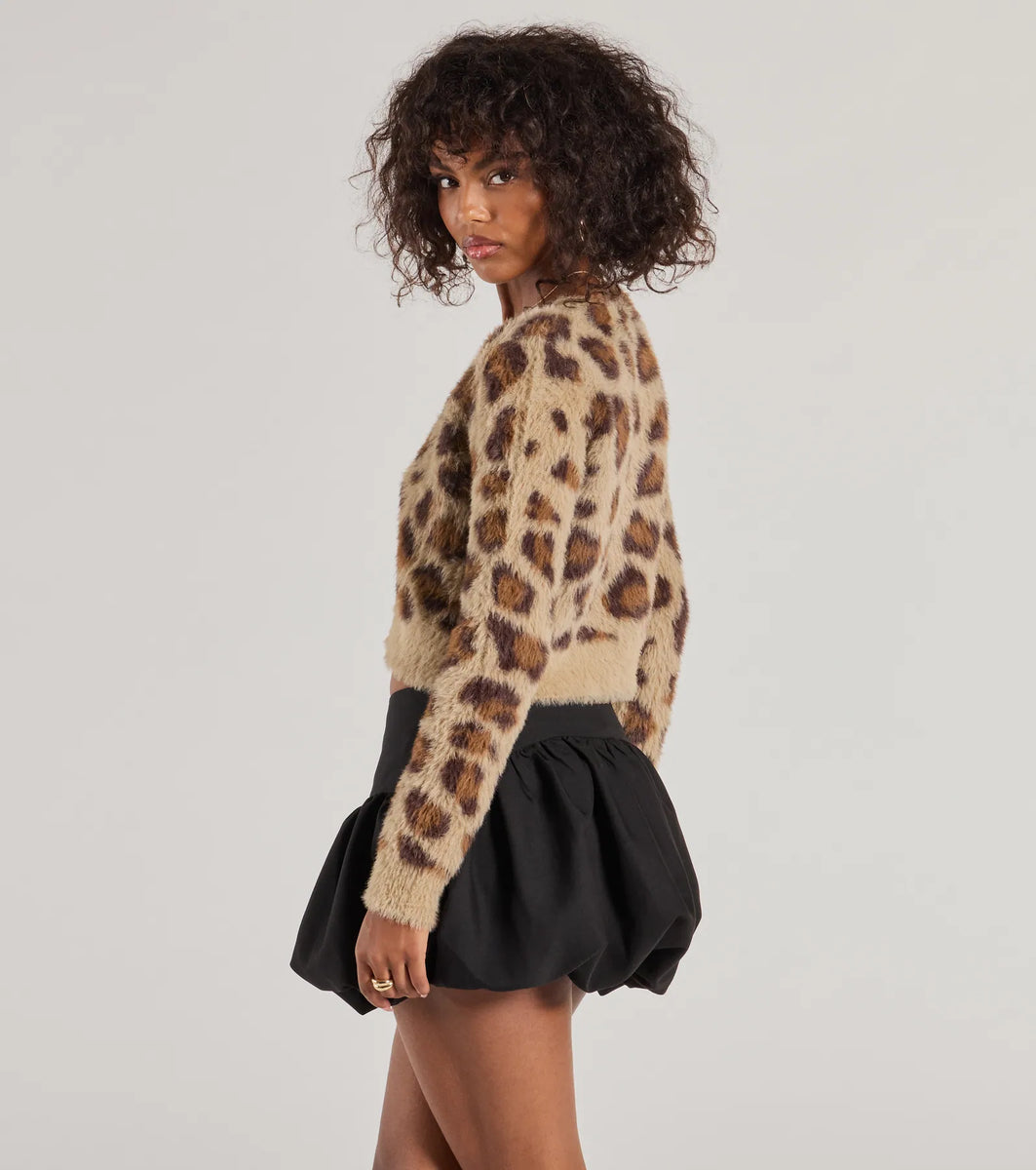 So Fierce Leopard Print Eyelash Knit Cropped Cardigan & Windsor