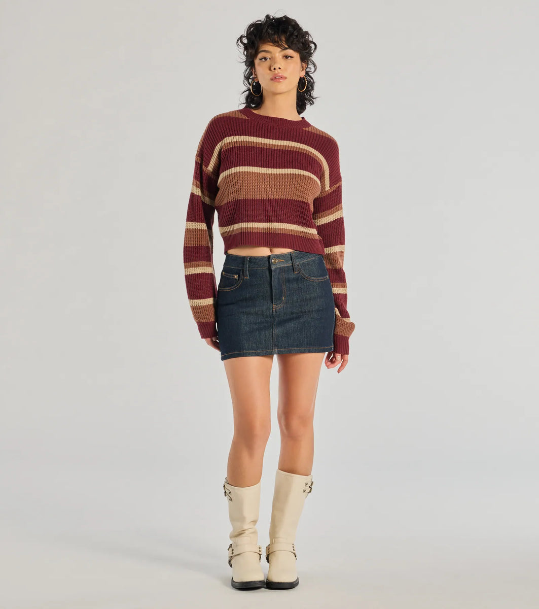 Preppy Style Striped Knit Crew Neck Sweater & Windsor