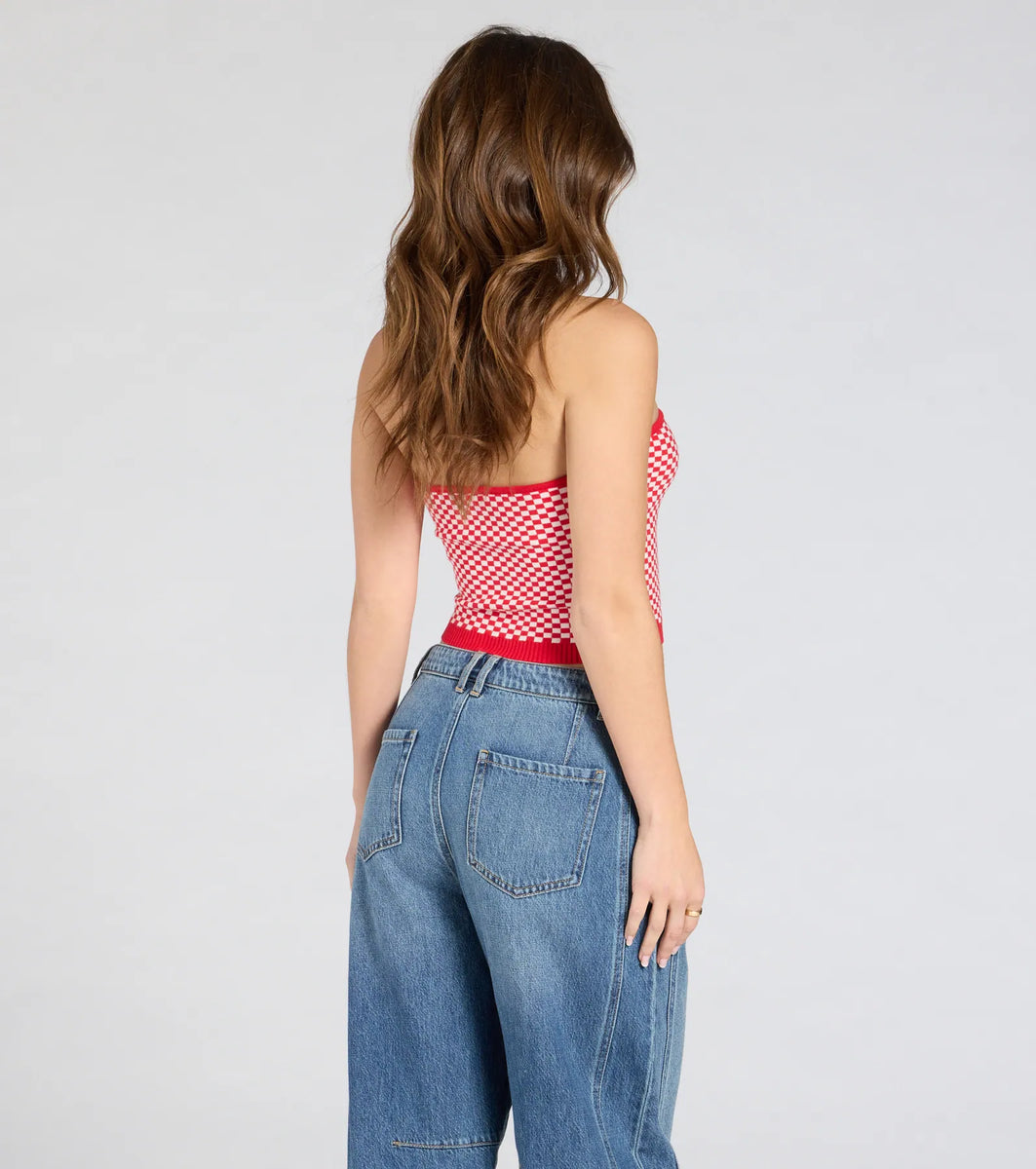 Race To The Finish Strapless Checkered Tube Top & Windsor