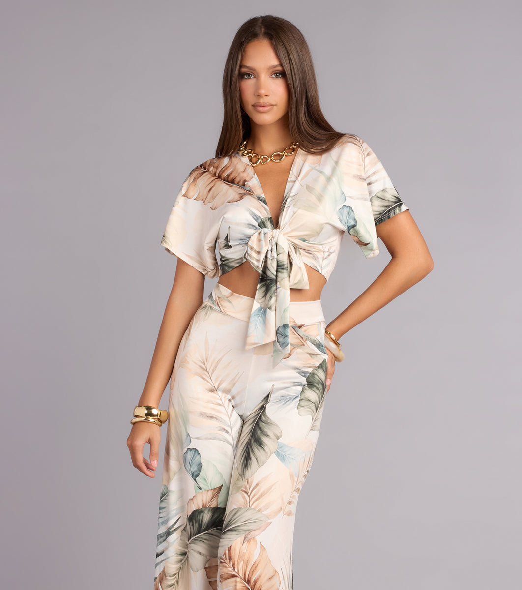 Getaway Mode Tropical Print Tie-Front Top & Windsor