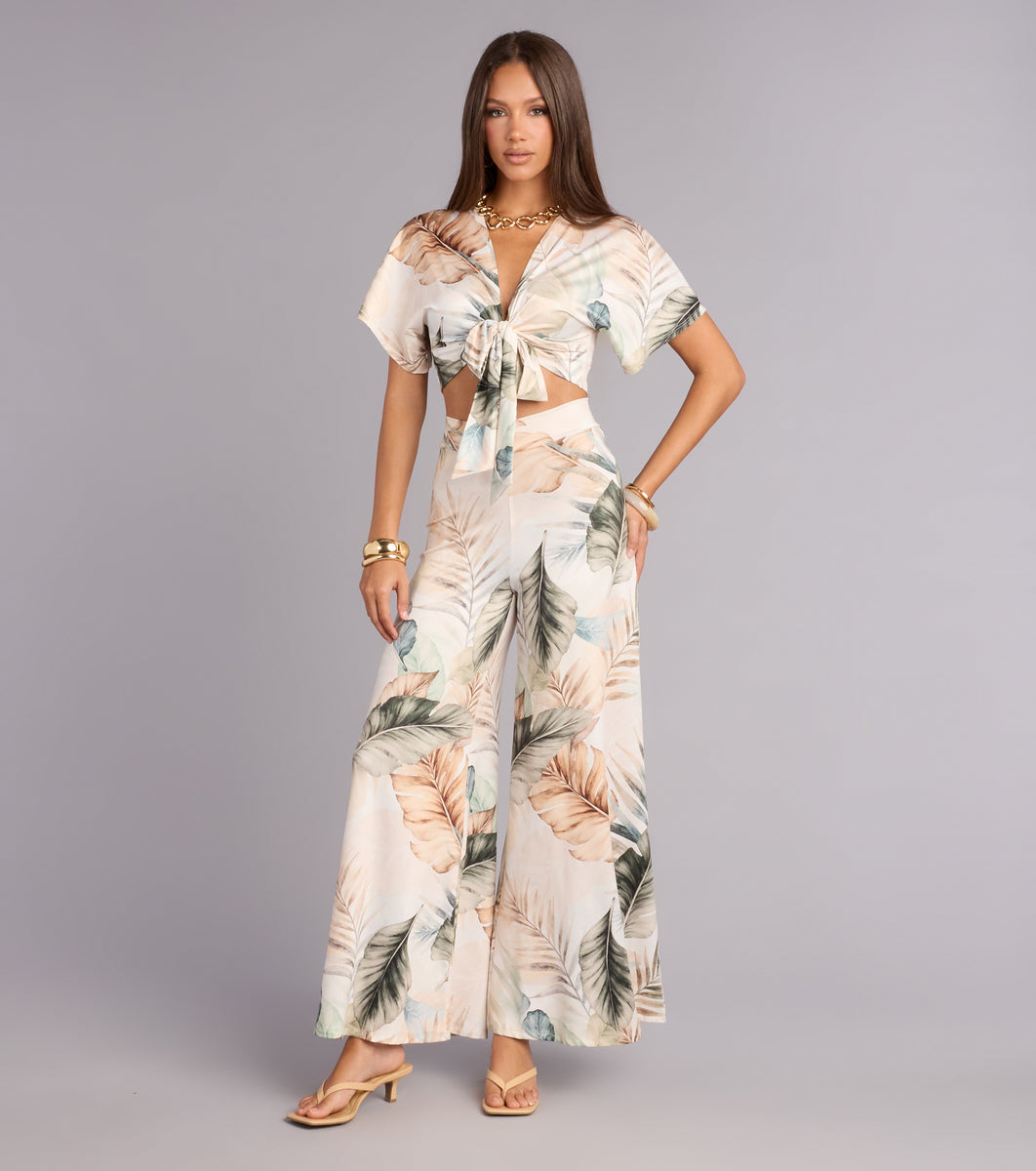 Getaway Mode Tropical Print Tie-Front Top & Windsor
