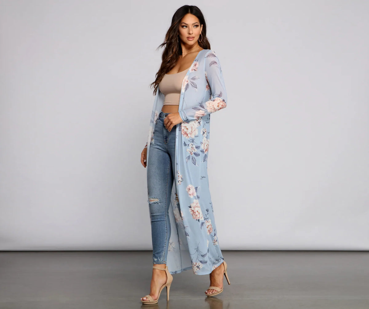 Floral Beauty Mesh Long Sleeve Duster & Windsor