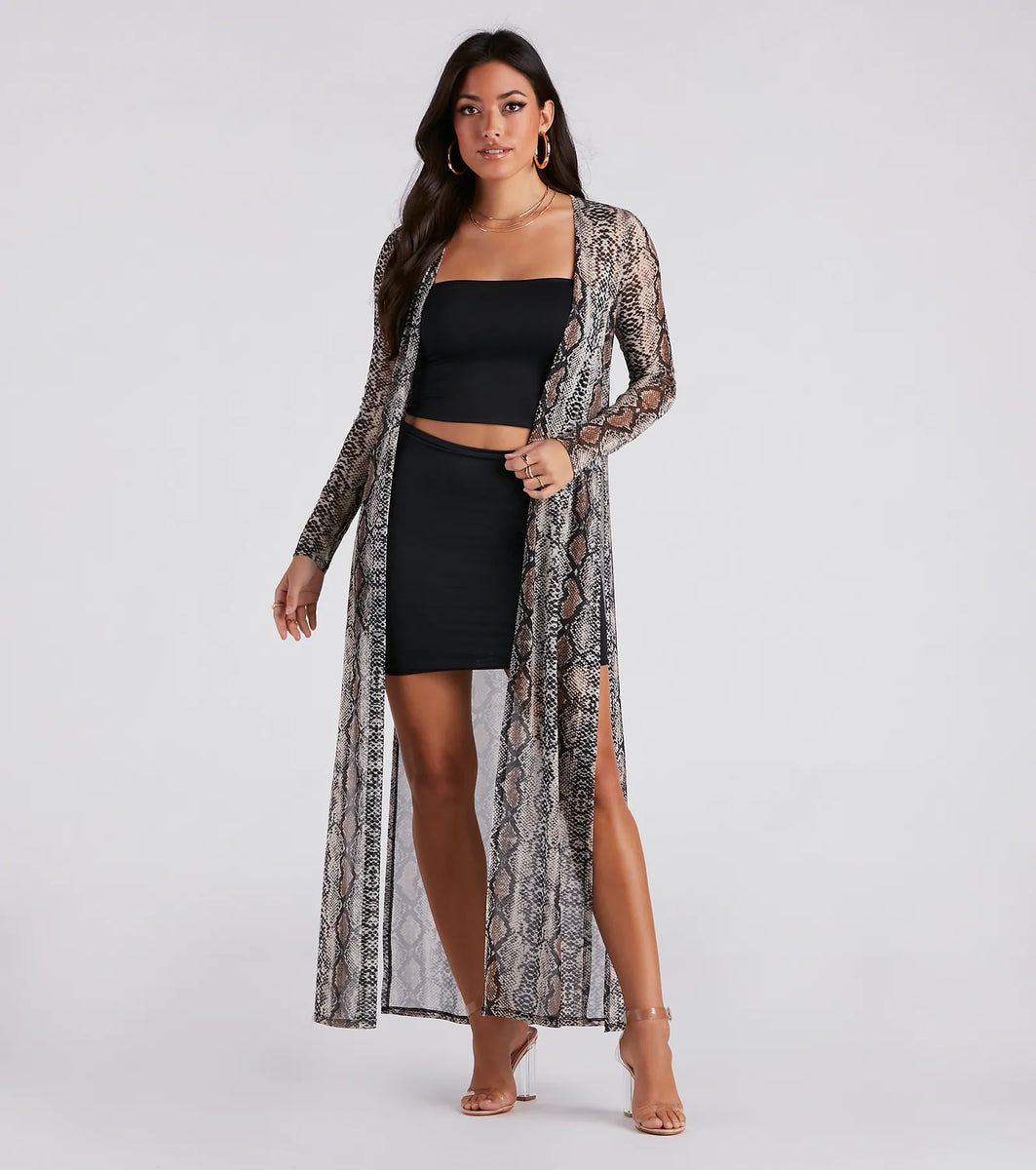 Sultry Slither Mesh Snake Print Duster & Windsor