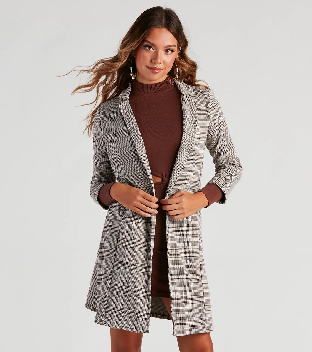City Style Plaid Long Line Blazer & Windsor