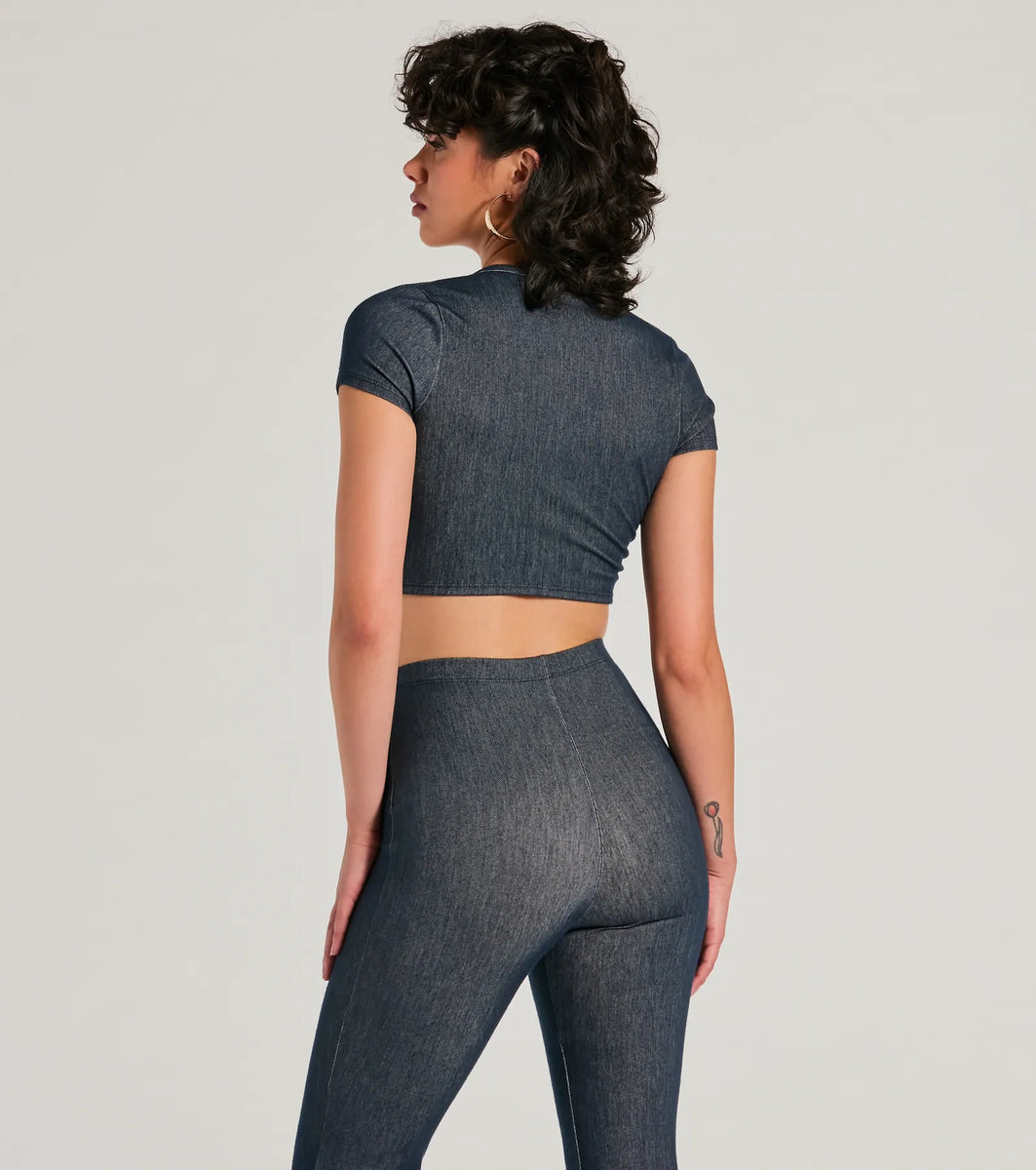 Cause A Commotion Tie Front Denim Crop Top & Windsor
