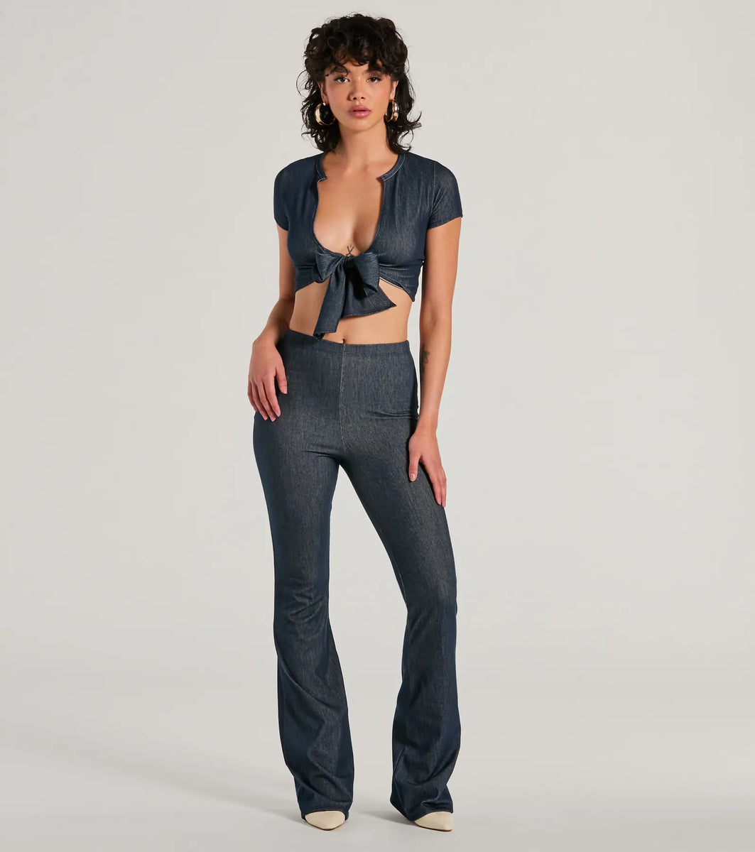 Cause A Commotion Tie Front Denim Crop Top & Windsor