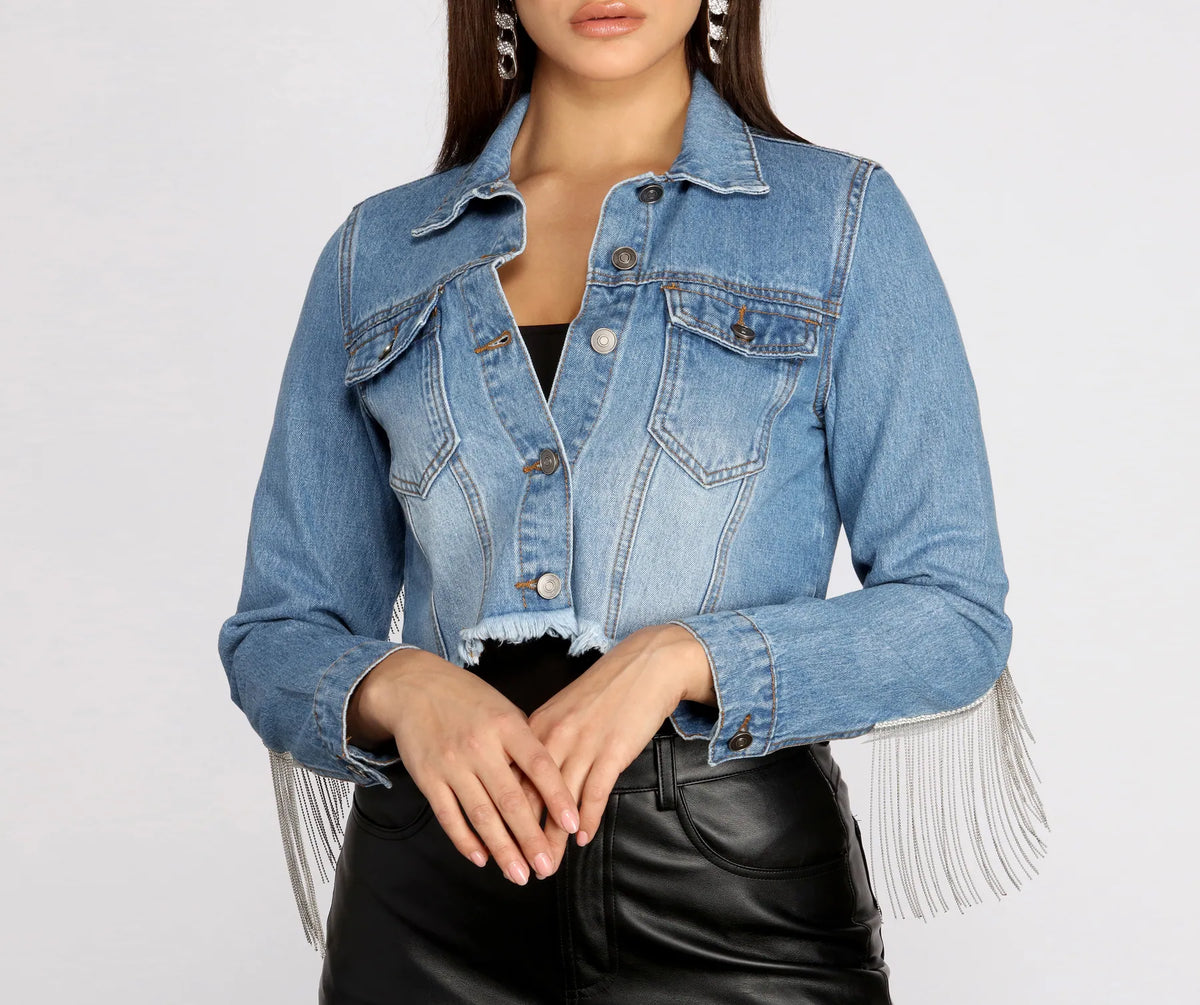 Smokin' Hot Beaded Fringe Crop Denim Jacket & Windsor