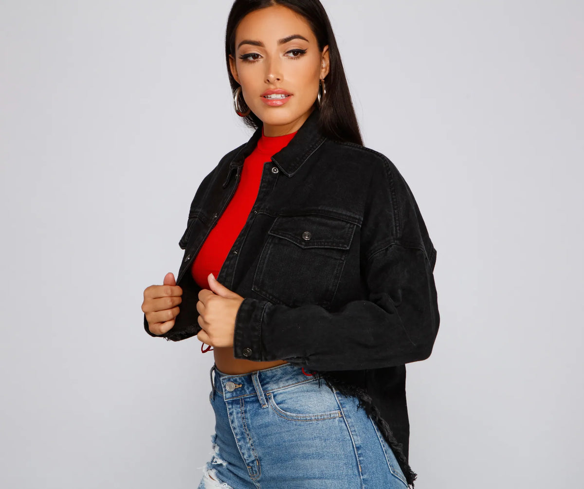 Casually Edgy High Low Cropped Denim Jacket & Windsor