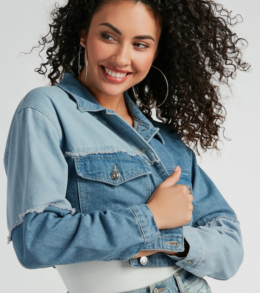 Trendsetter Denim Patchwork Cropped Jean Jacket & Windsor