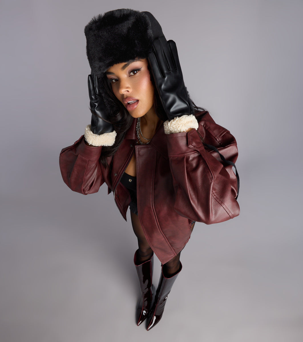 City Rebel Faux Leather Bomber Jacket & Windsor