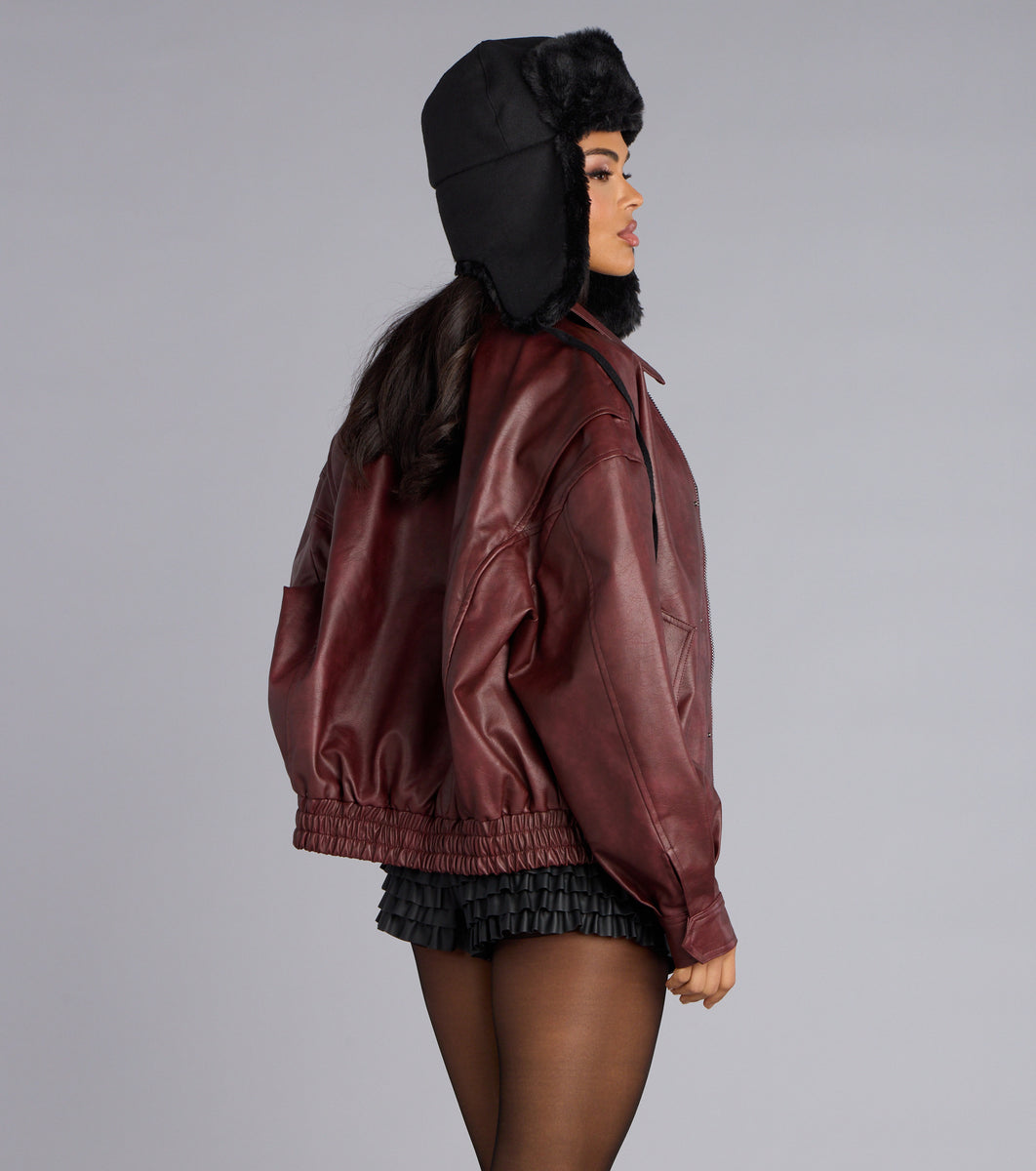 City Rebel Faux Leather Bomber Jacket & Windsor