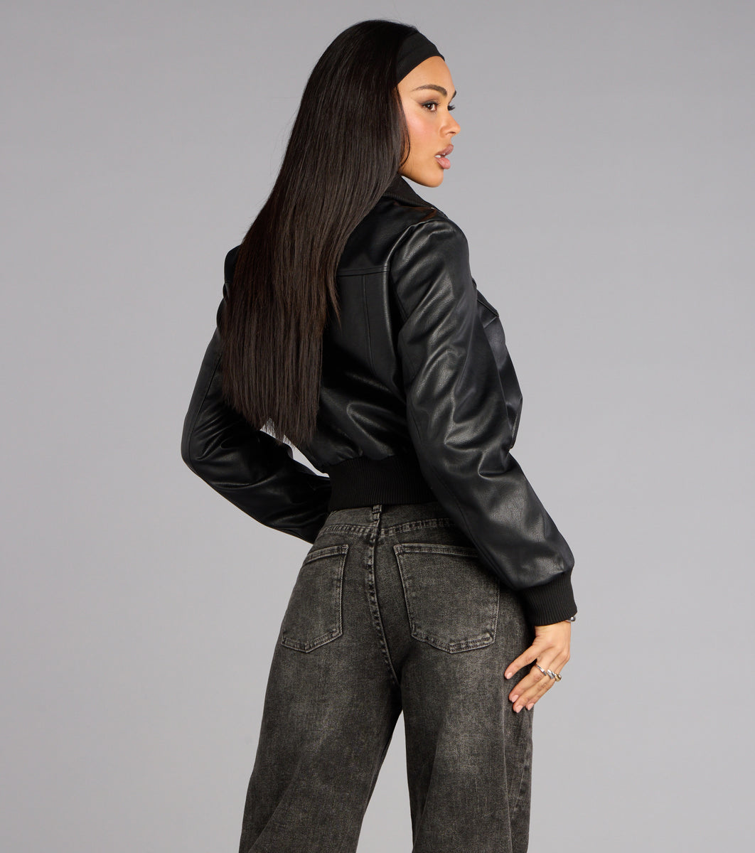 Cool Intentions Faux Leather Bomber Jacket & Windsor