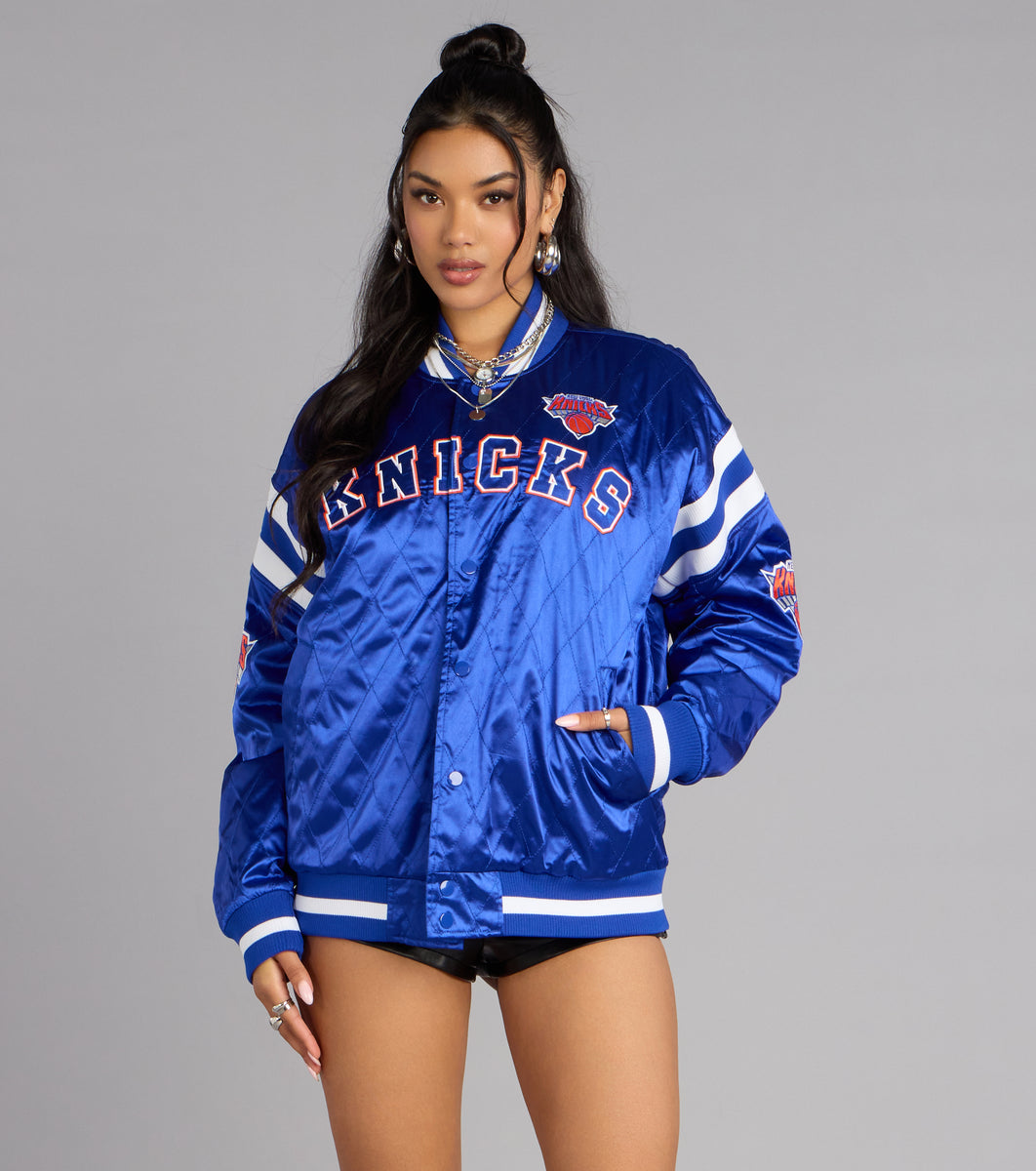 Ultra Game NBA Knicks Satin Bomber Jacket & Windsor