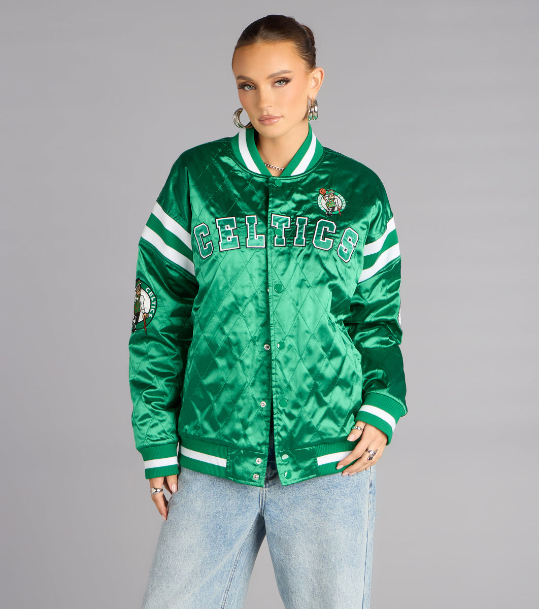 Ultra Game NBA Celtics Satin Bomber Jacket & Windsor