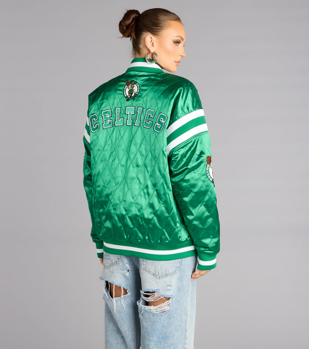 Ultra Game NBA Celtics Satin Bomber Jacket & Windsor