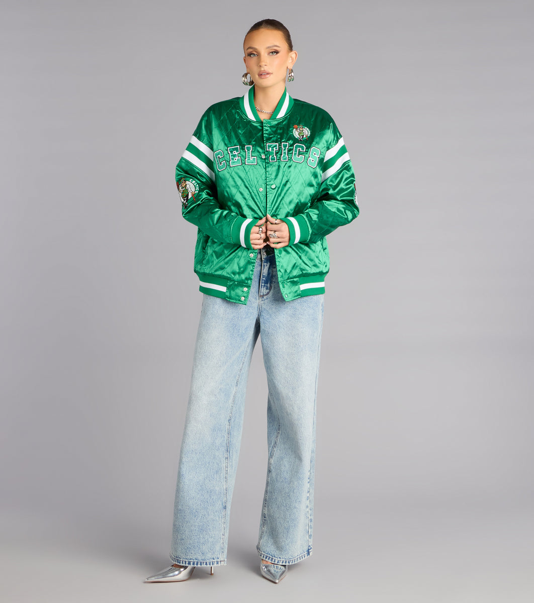 Ultra Game NBA Celtics Satin Bomber Jacket & Windsor