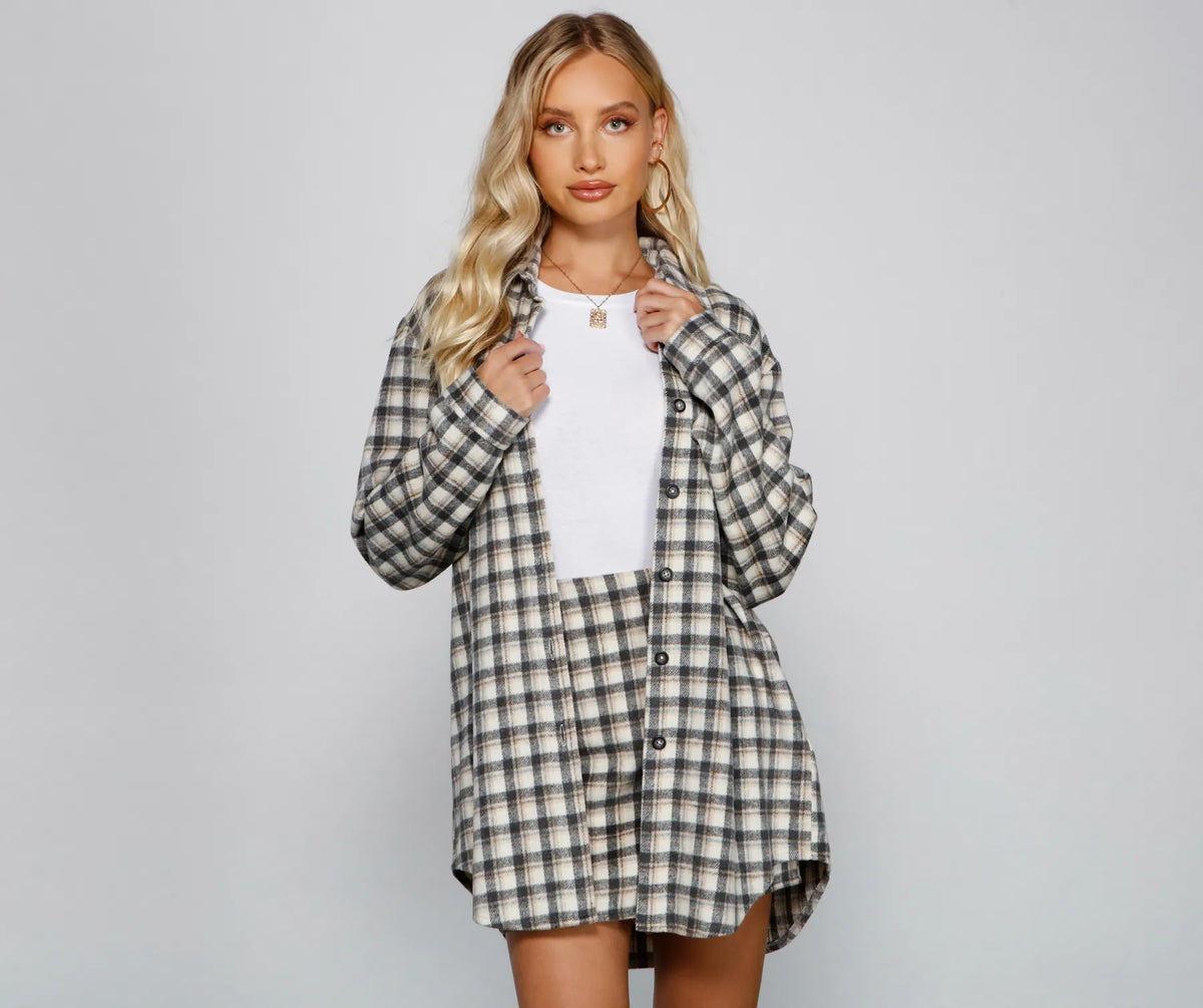 Preppy And Cute Long Plaid Shacket & Windsor