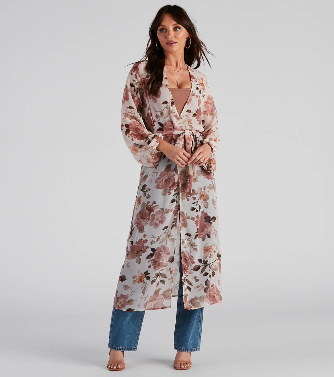 Flower Field Belted Chiffon Duster & Windsor