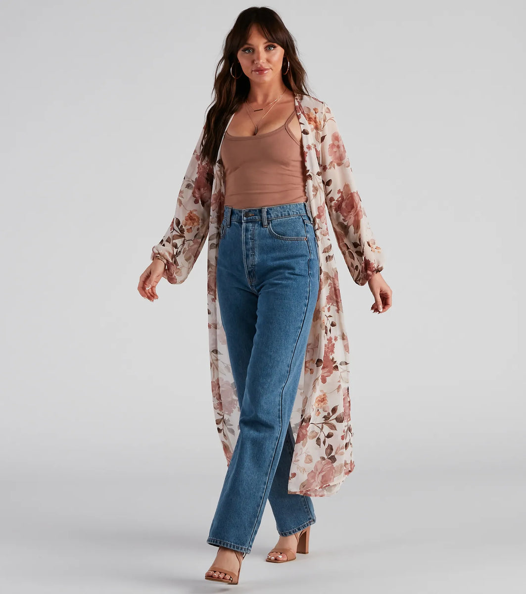 Flower Field Belted Chiffon Duster & Windsor