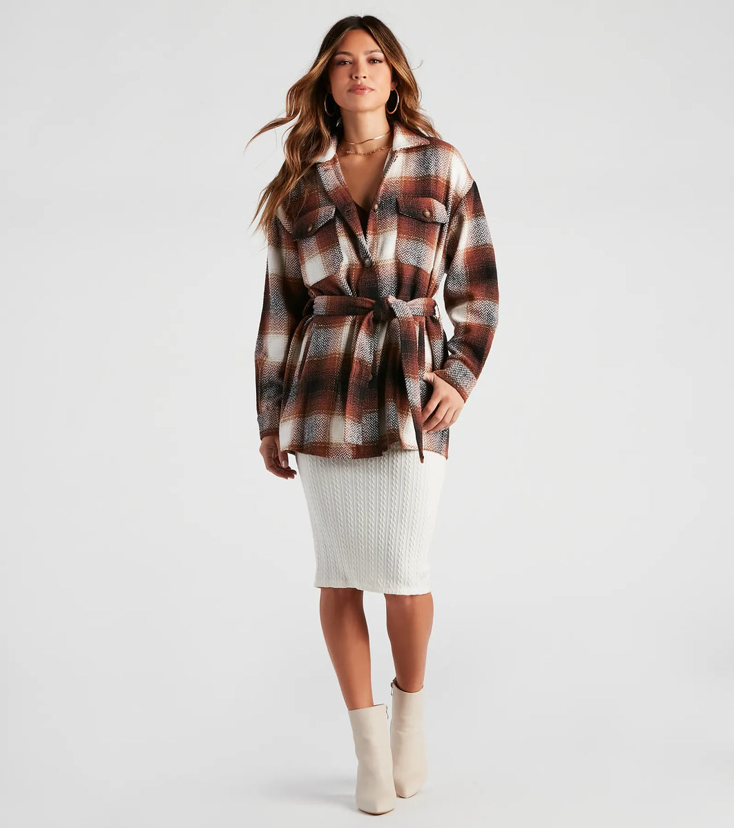 Cozy Fall Vibes Belted Plaid Shacket & Windsor