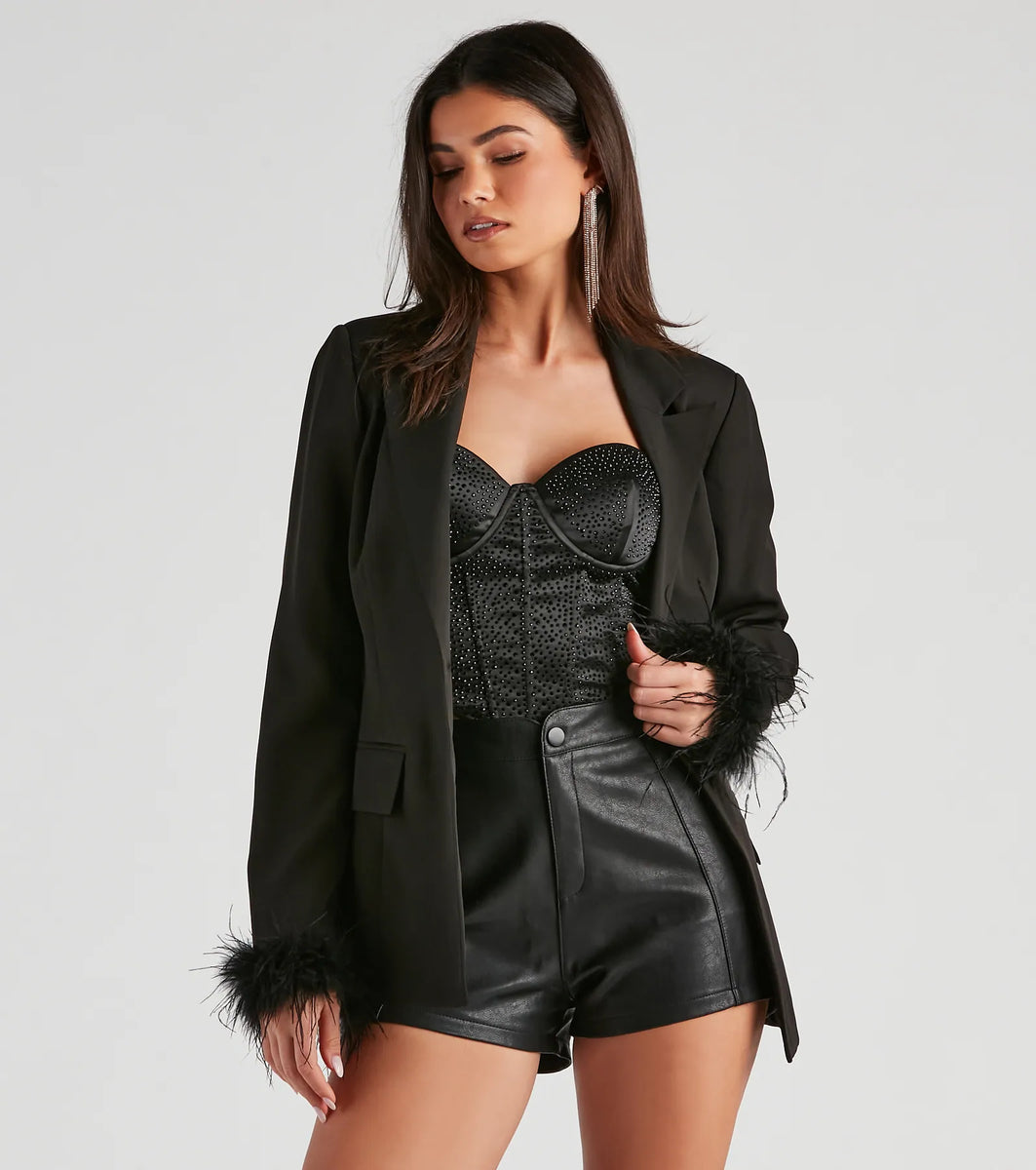 Feelin' Fancy Feather Trim Blazer & Windsor