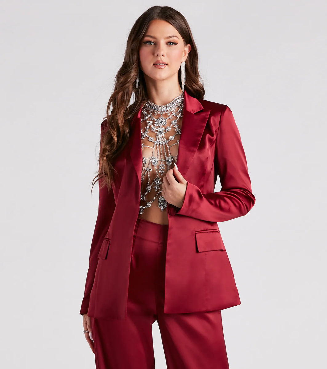 Elevated Details Sleek Satin Blazer & Windsor
