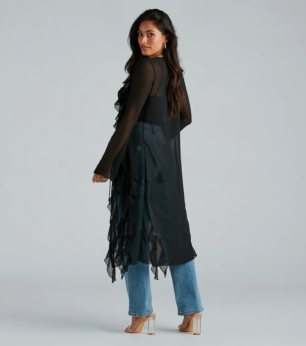 Mix And Mesh Chiffon Ruffle Long Duster & Windsor