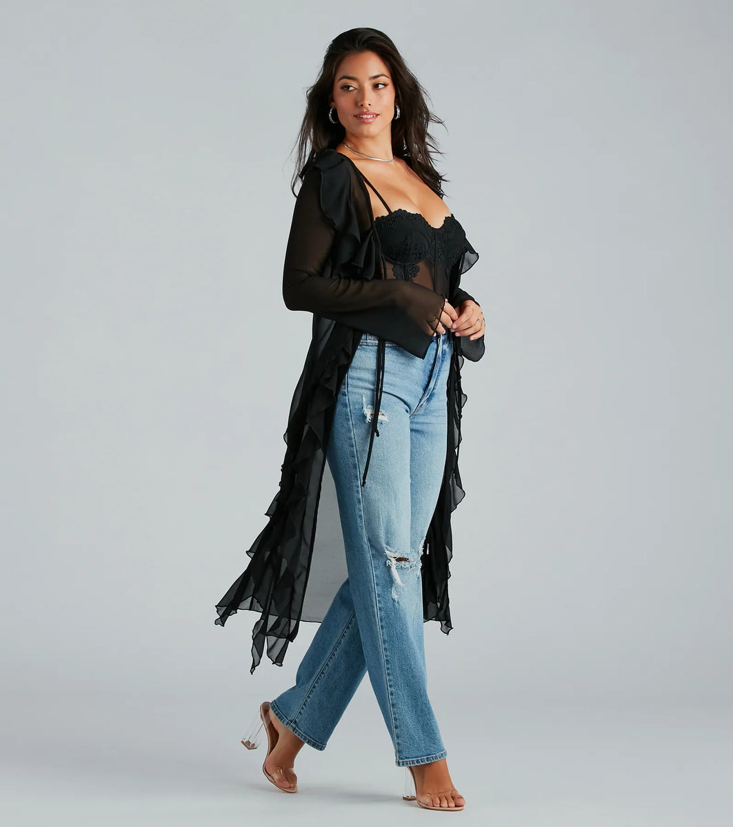 Mix And Mesh Chiffon Ruffle Long Duster & Windsor