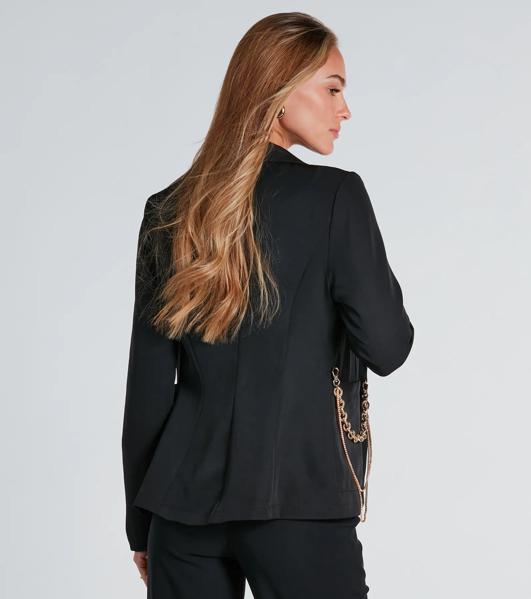 Bling It On Crepe Blazer With Chain & Windsor