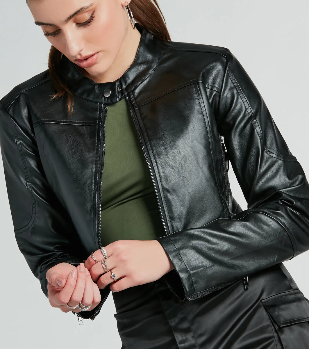 Solo Rider Faux Leather Crop Moto Jacket & Windsor
