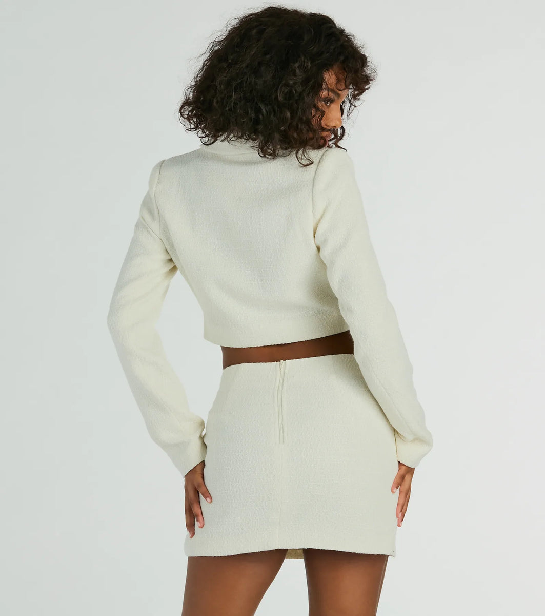 Posh Pursuit Long Sleeve Tweed Crop Blazer & Windsor