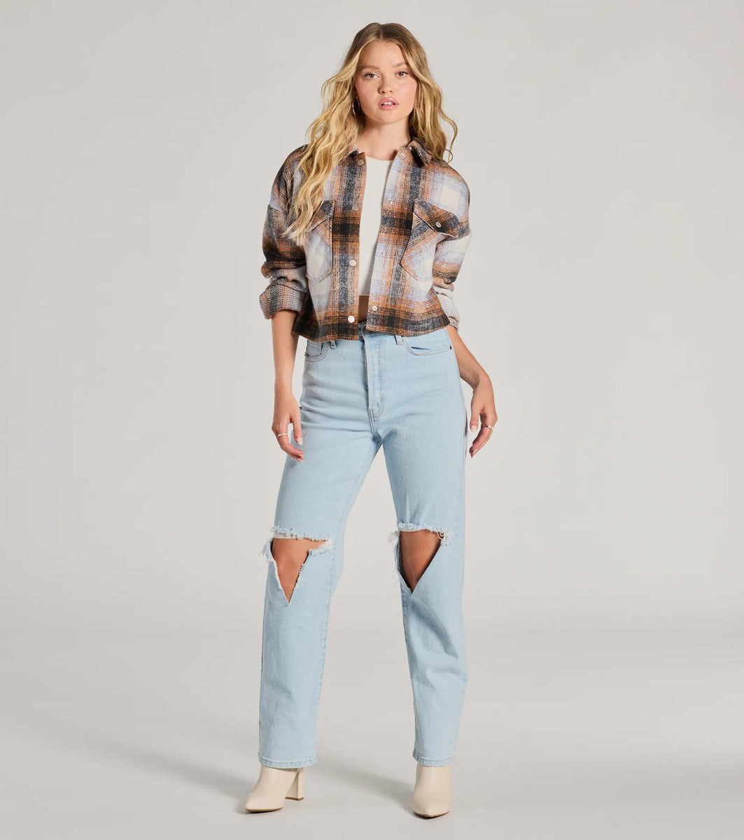 Cozy Cute Plaid Woven Cropped Shacket & Windsor