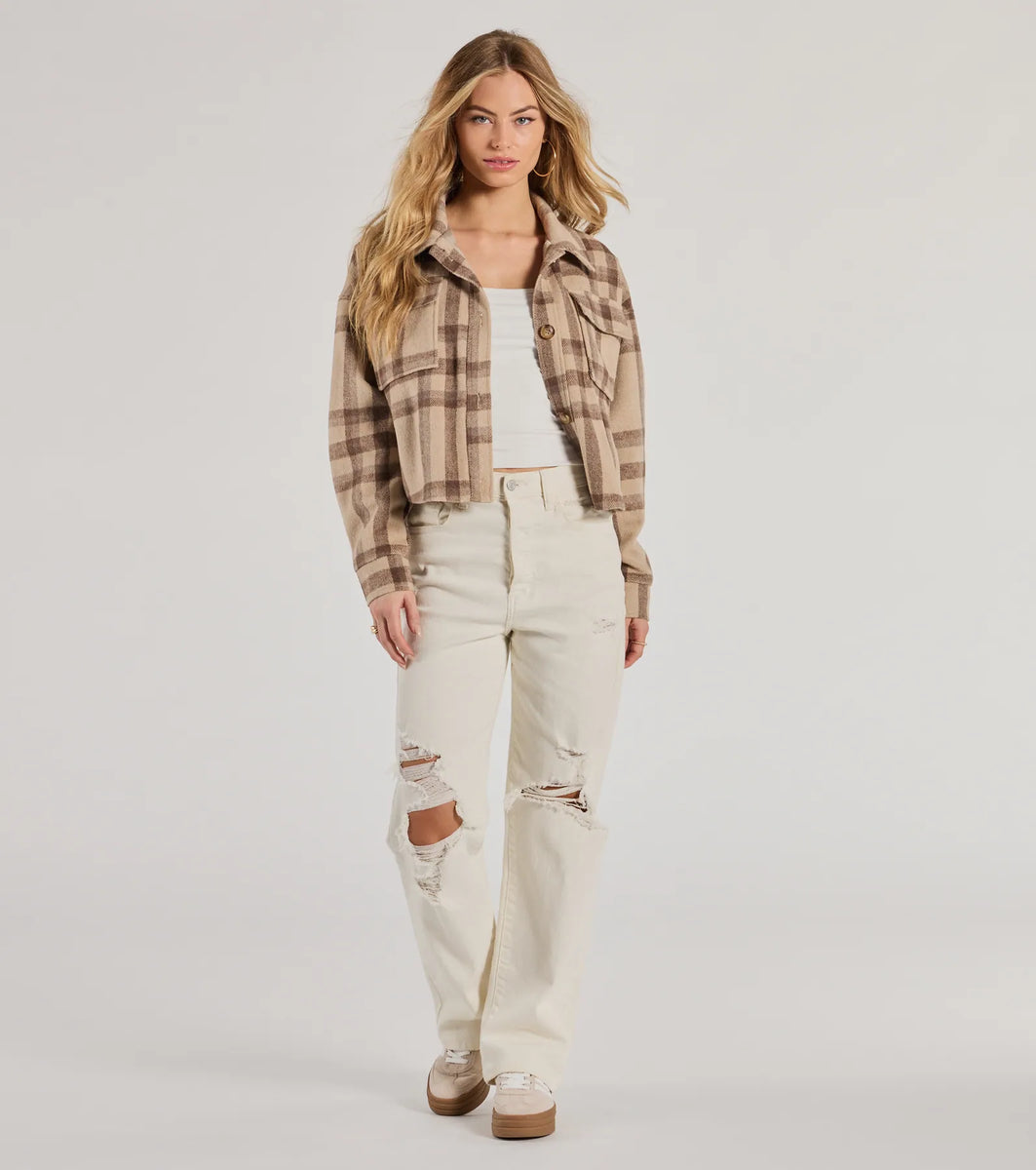 Perfectly Plaid Woven Oversized Cropped Shacket & Windsor