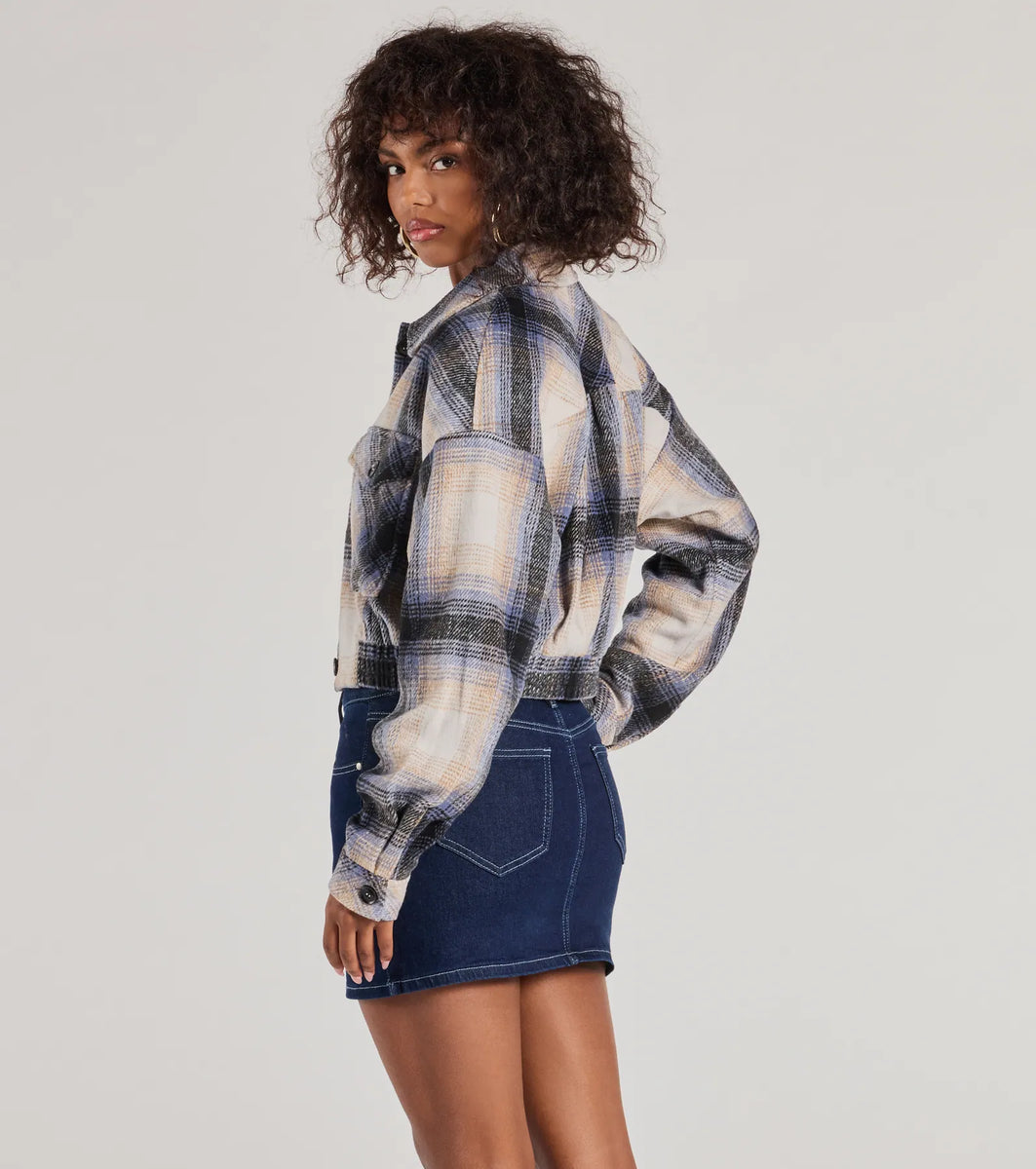 Casually Cozy Plaid Woven Cropped Shacket & Windsor