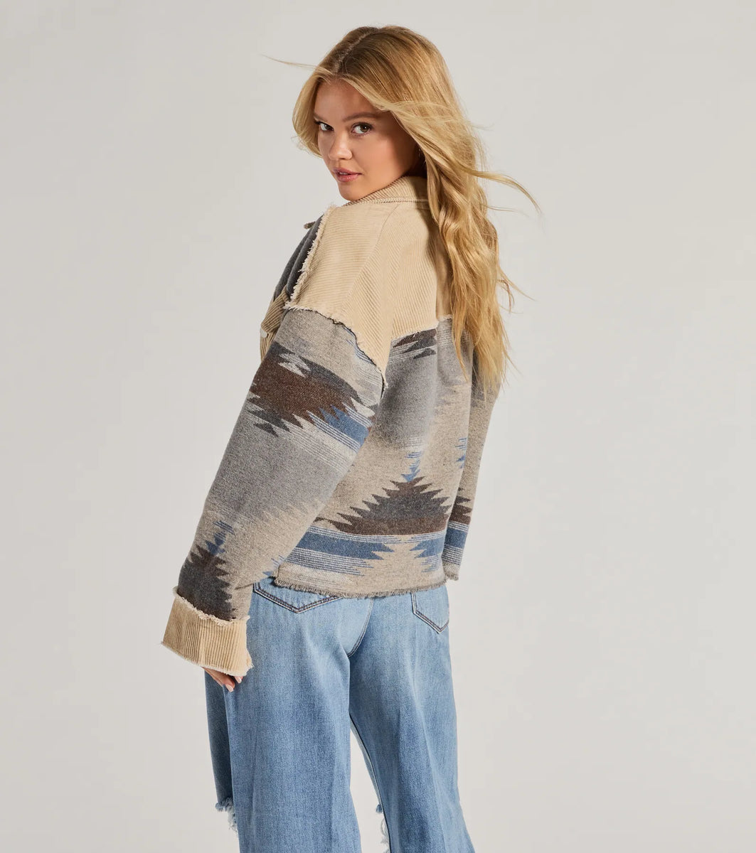 Western Trend Corduroy Trim Woven Shacket & Windsor