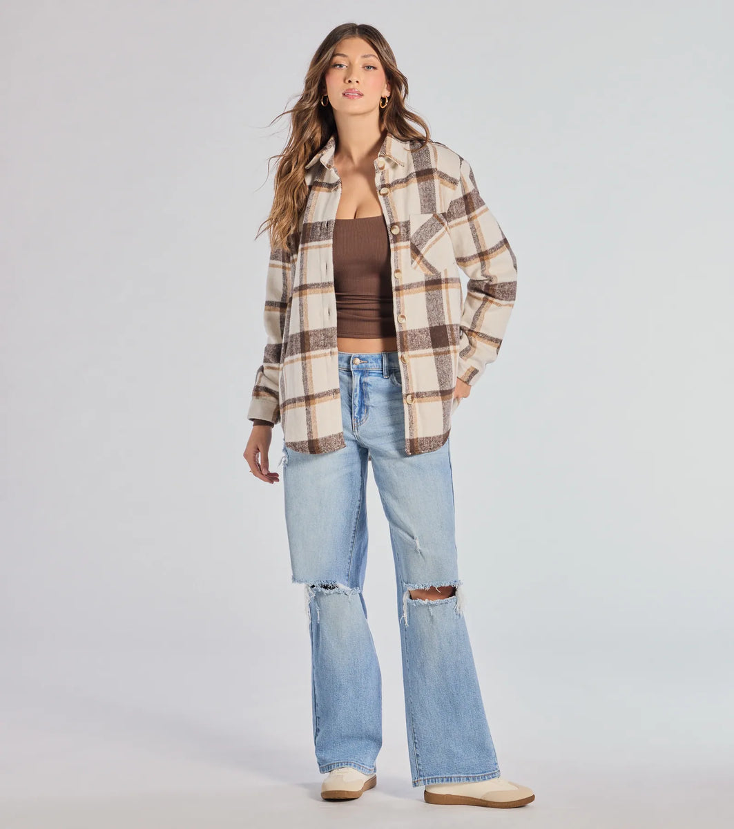 Comfy Trend Plaid Woven Oversized Shacket & Windsor