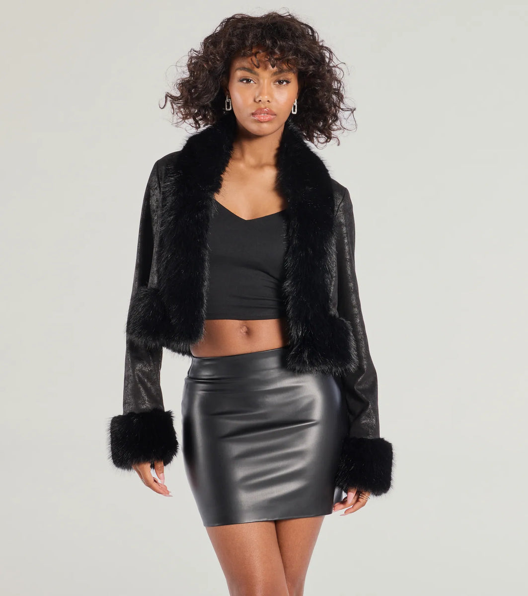Diva Status Faux Fur Trim Crop Jacket & Windsor