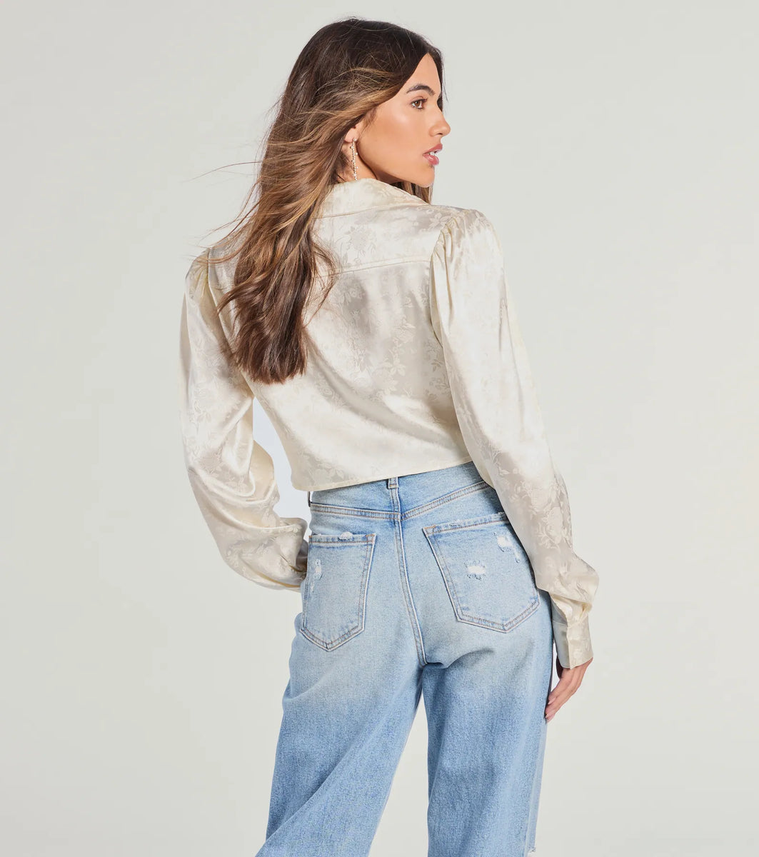 Luxe Demure Tie-Front Satin Crop Top & Windsor