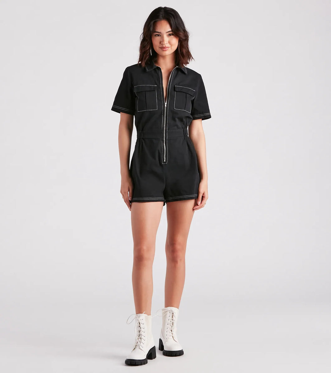 Trendsetting Babe Utility Romper & Windsor
