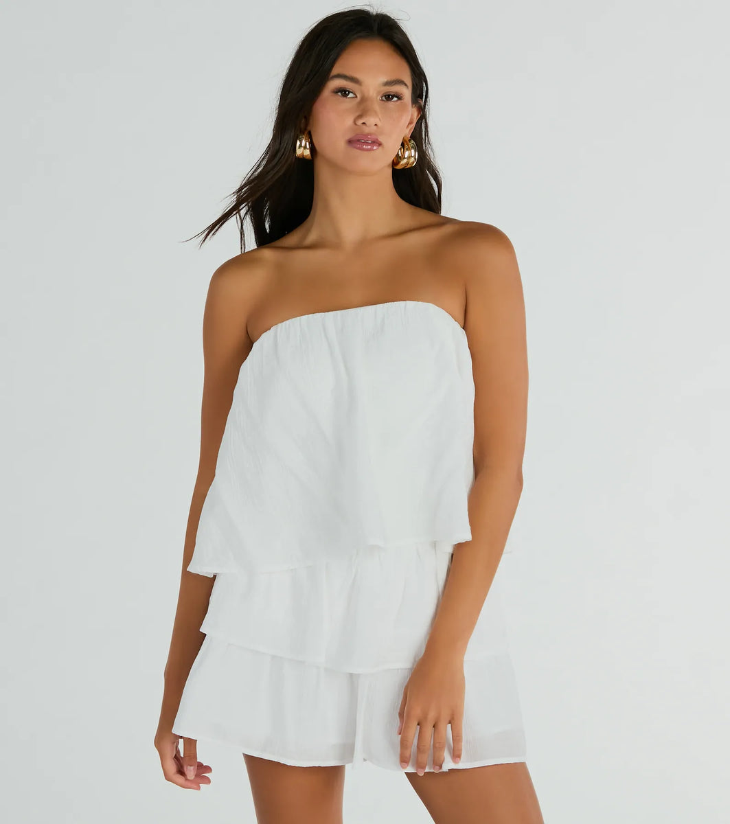 Poolside Vacay Strapless Ruffled Romper & Windsor