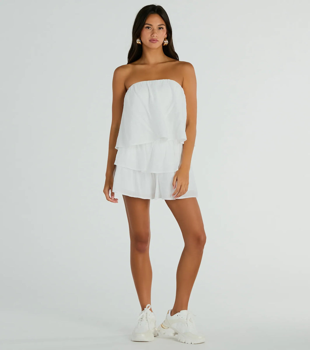 Poolside Vacay Strapless Ruffled Romper & Windsor