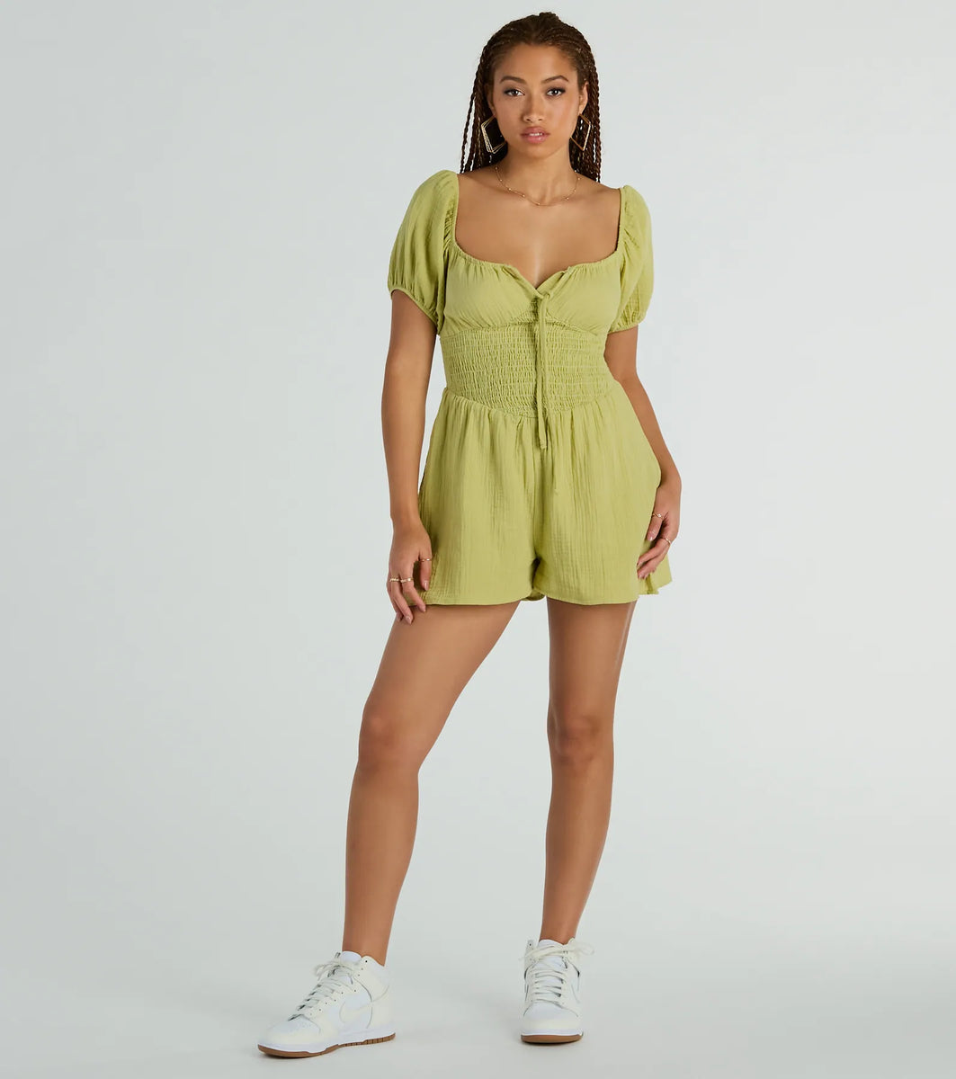 First Day Of Spring Puff Sleeve Smocked Romper & Windsor