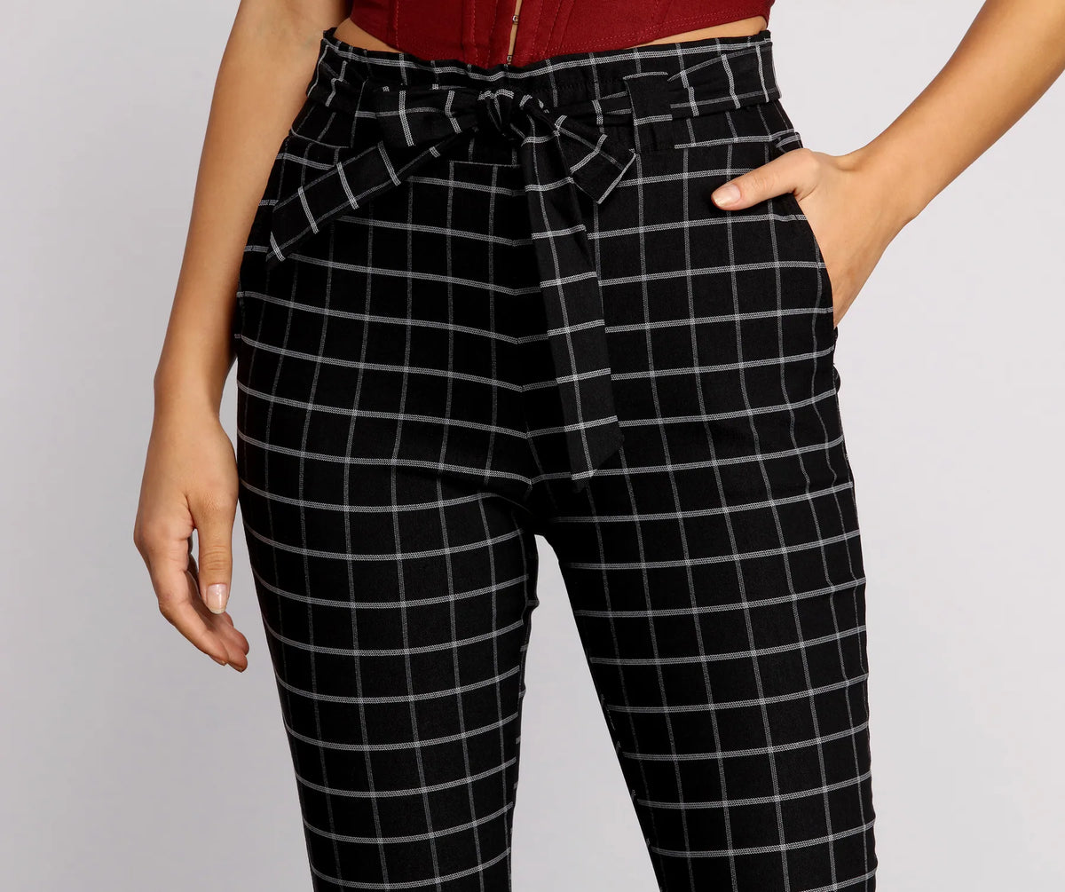 High Waist Paperbag Window Pane Pants & Windsor