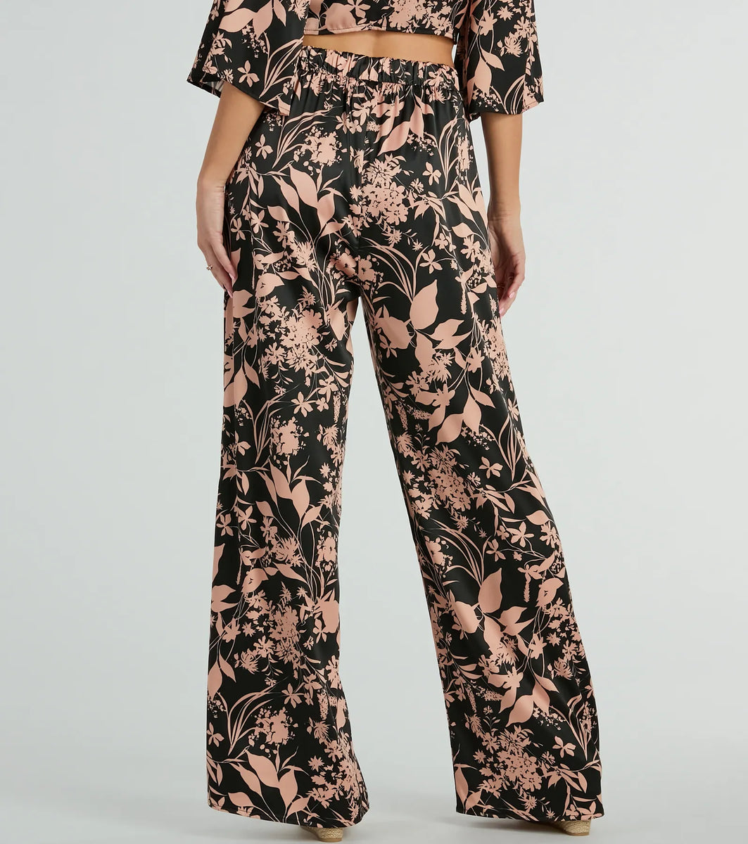 Flawless Floral High Rise Wide-Leg Satin Pants & Windsor