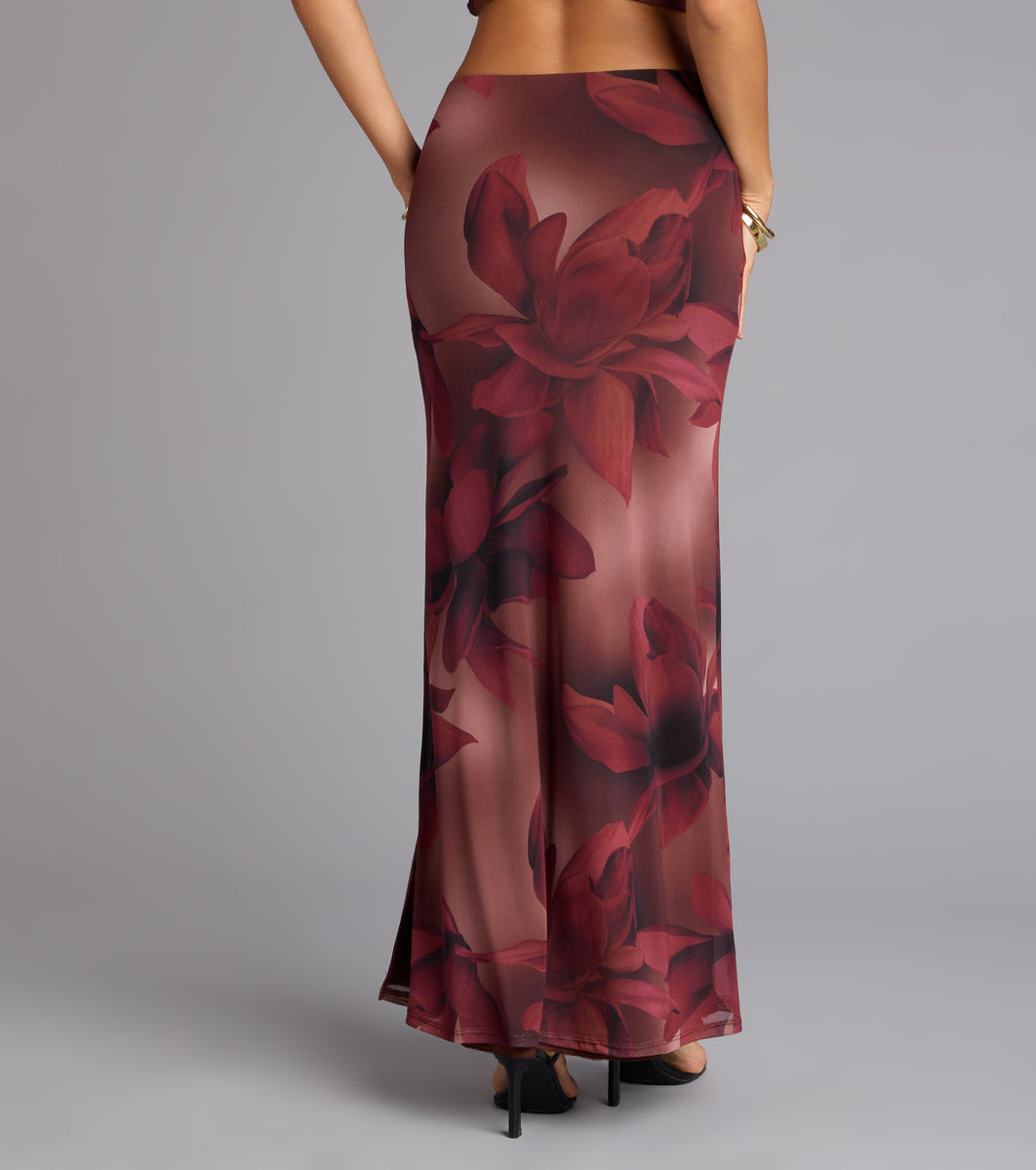 Blooming Allure Floral Mesh High-Slit Maxi Skirt & Windsor